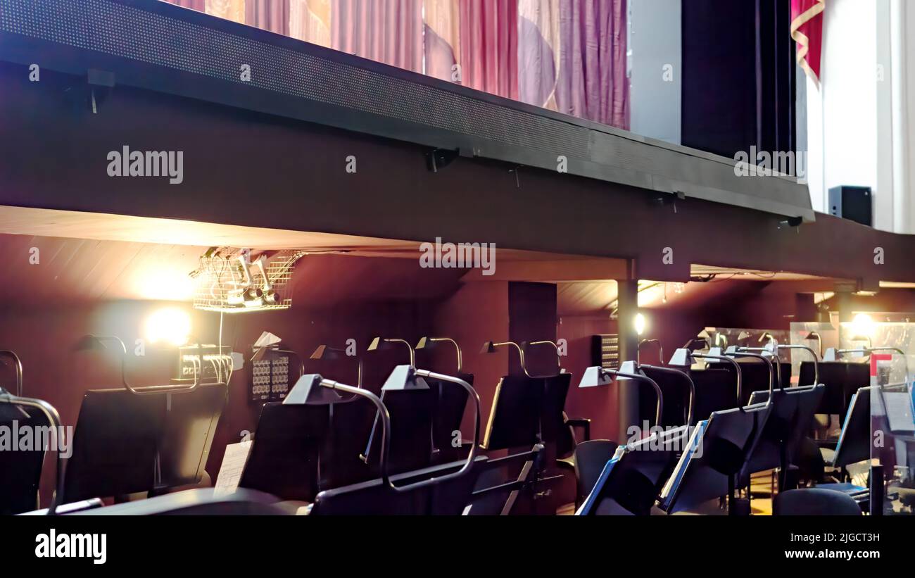 Arrangement of an orchestra pit in the opera and ballet theatre. Empty ...