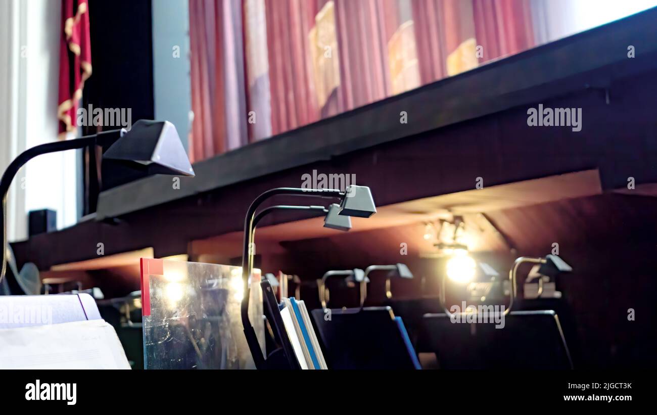 Orchestra pit at the Opera and Ballet Theatre. Empty seats in the ...