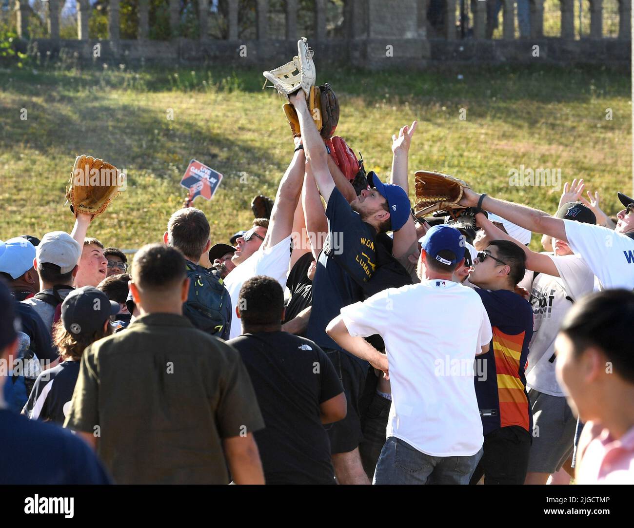 EDITORIAL USE ONLY Spectators at the FTX Major League Baseball Home Run Derby X event at Crystal ...