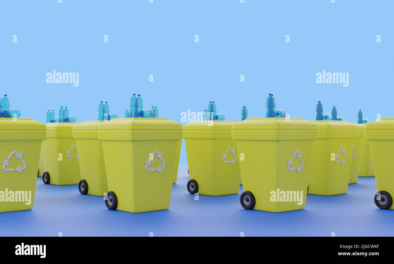 3d Illustration. Garbage cans for recycling. Environment care concept ...