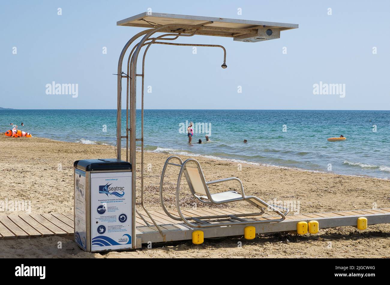 Beach wheelchair system allowing disabled people to access the sea ...