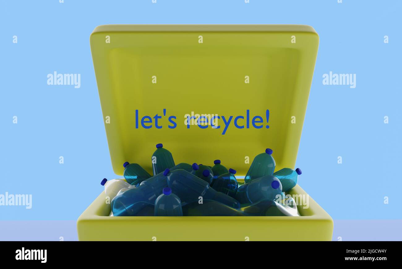 3d Illustration. Garbage can for recycling. Lets recycle poster ...