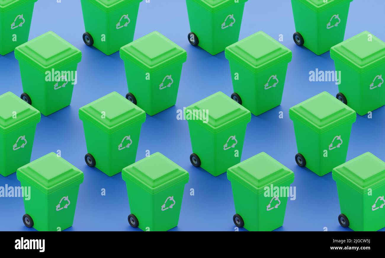 3d Illustration. Garbage cans for recycling. Environment care concept ...