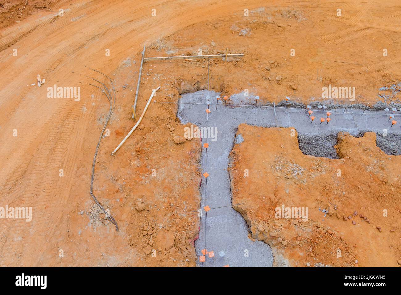 Construction of strip foundation reinforcement frame on reinforced ...