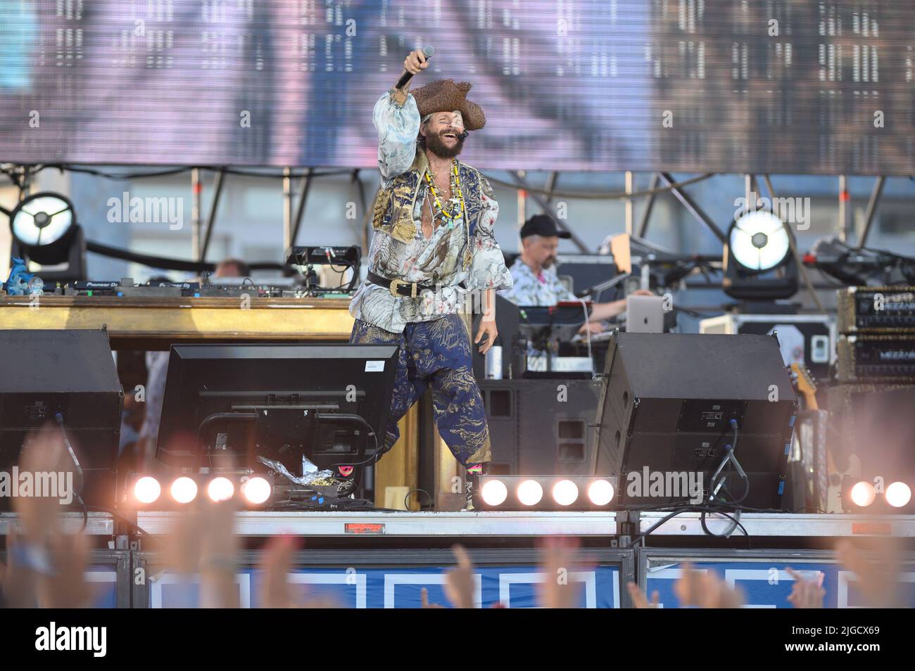 Jovanotti performing on stage during the Italian singer Music Concert ...