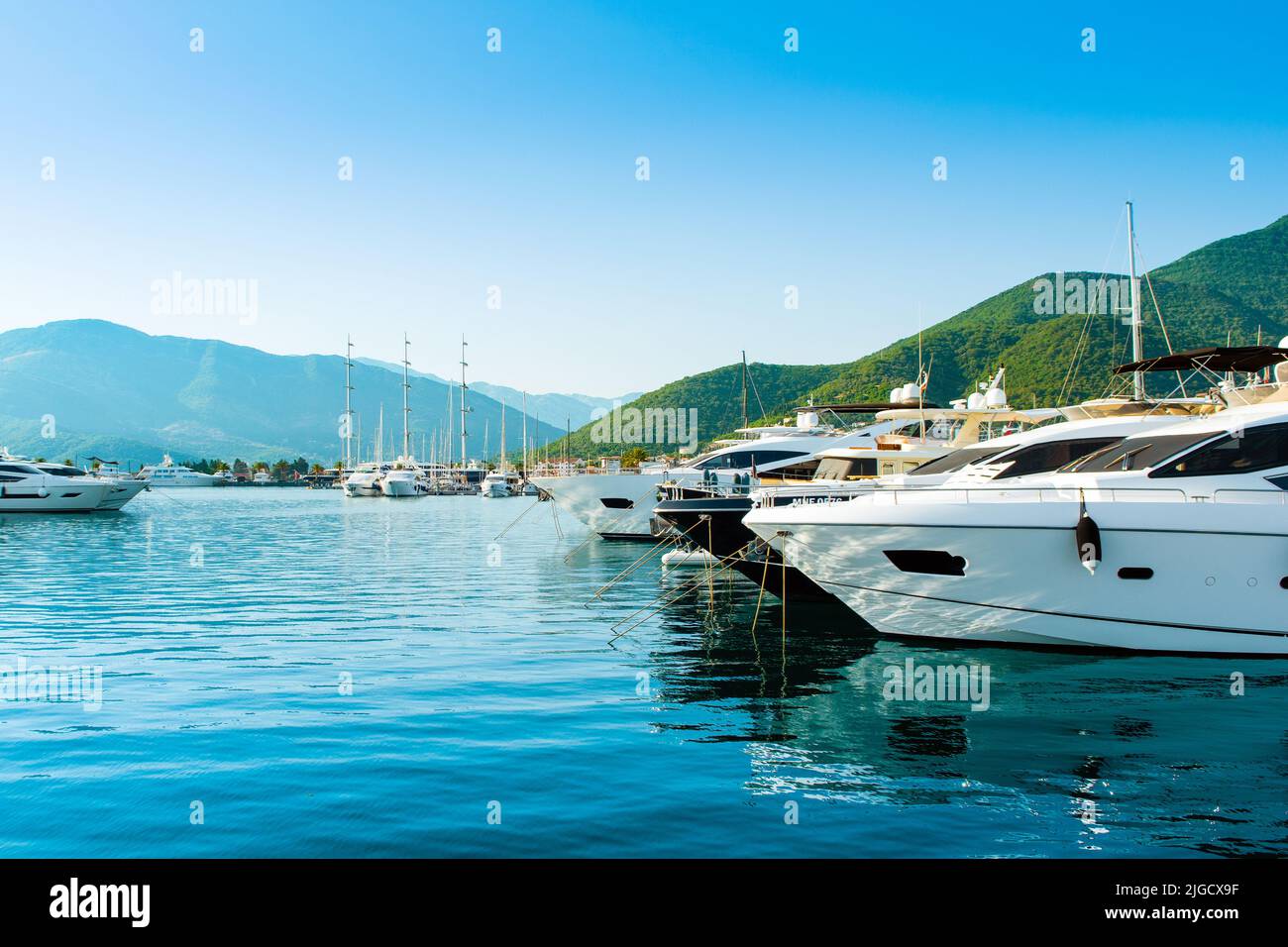 Tivat, Montenegro - June 18, 2022: Sunset landscape of the yacht marina ...