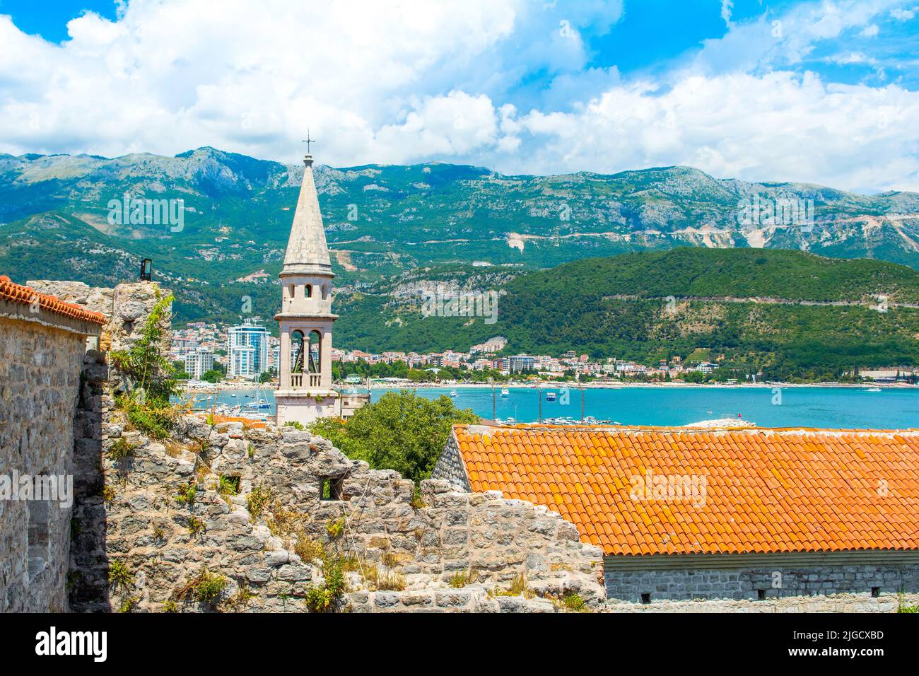 Beautiful panoramic summer landscape of the Budva waterfront and old ...
