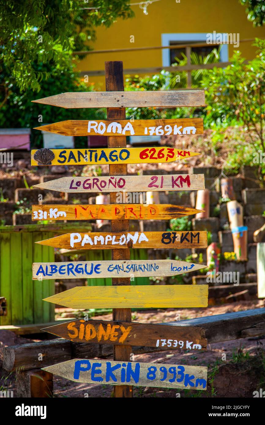 Pilgrims hiking through La Rioja near Ventosa while walking the Camino ...