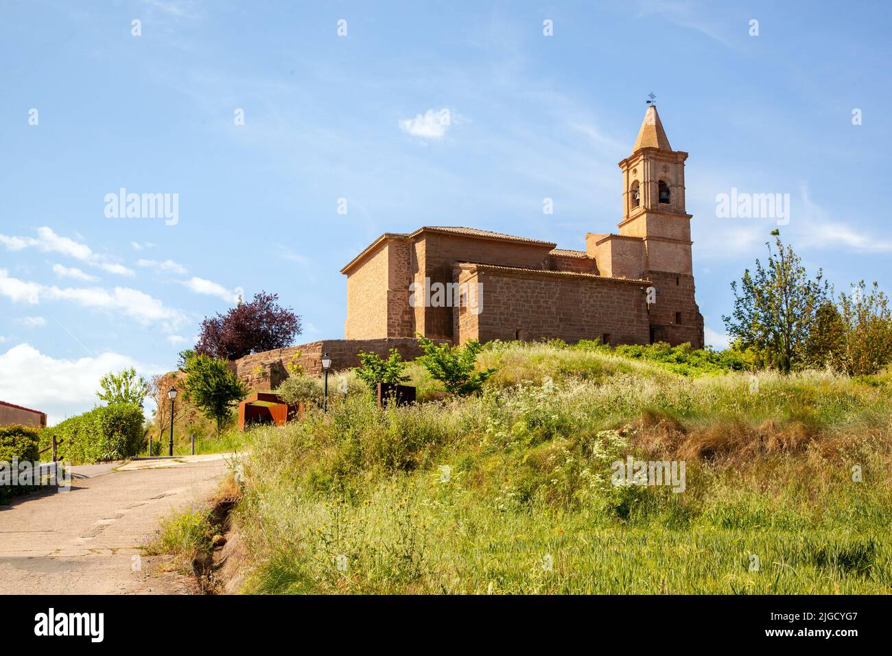 Pilgrims hiking through La Rioja near Ventosa while walking the Camino ...