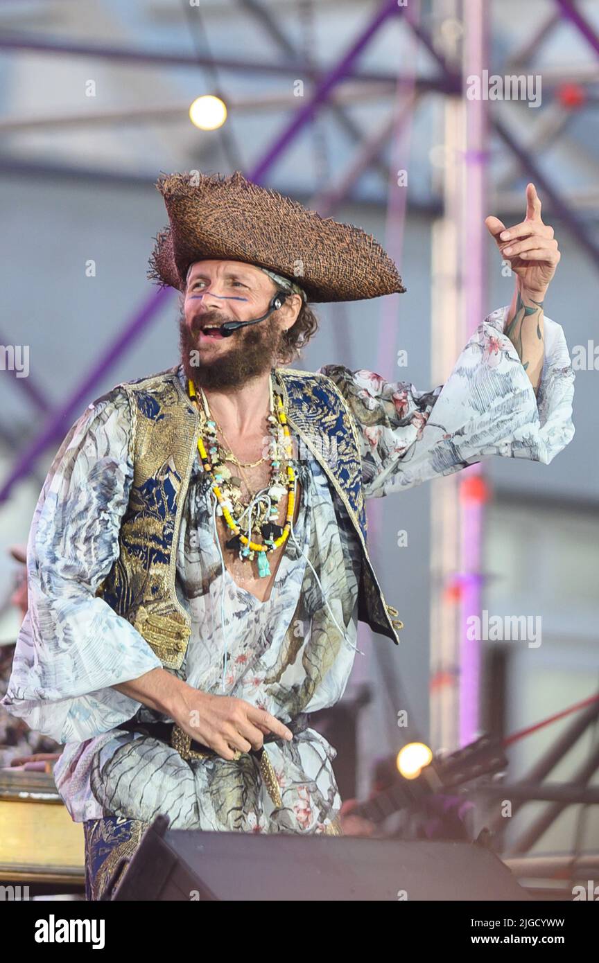 Jovanotti performing on stage during the Italian singer Music Concert ...