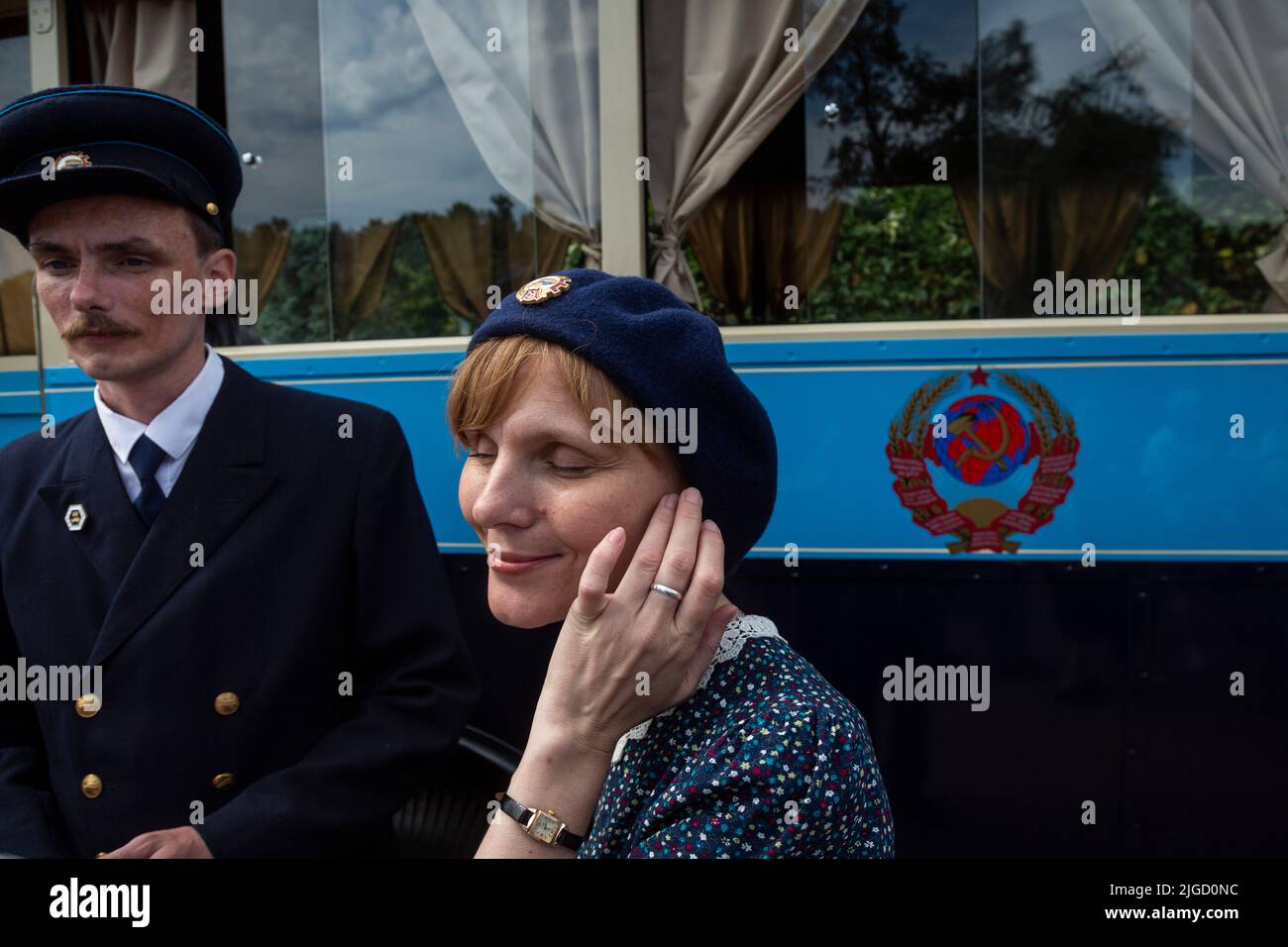 Moscow, Russia. 9th of July, 2022. Bus driver and conductor in Soviet ...