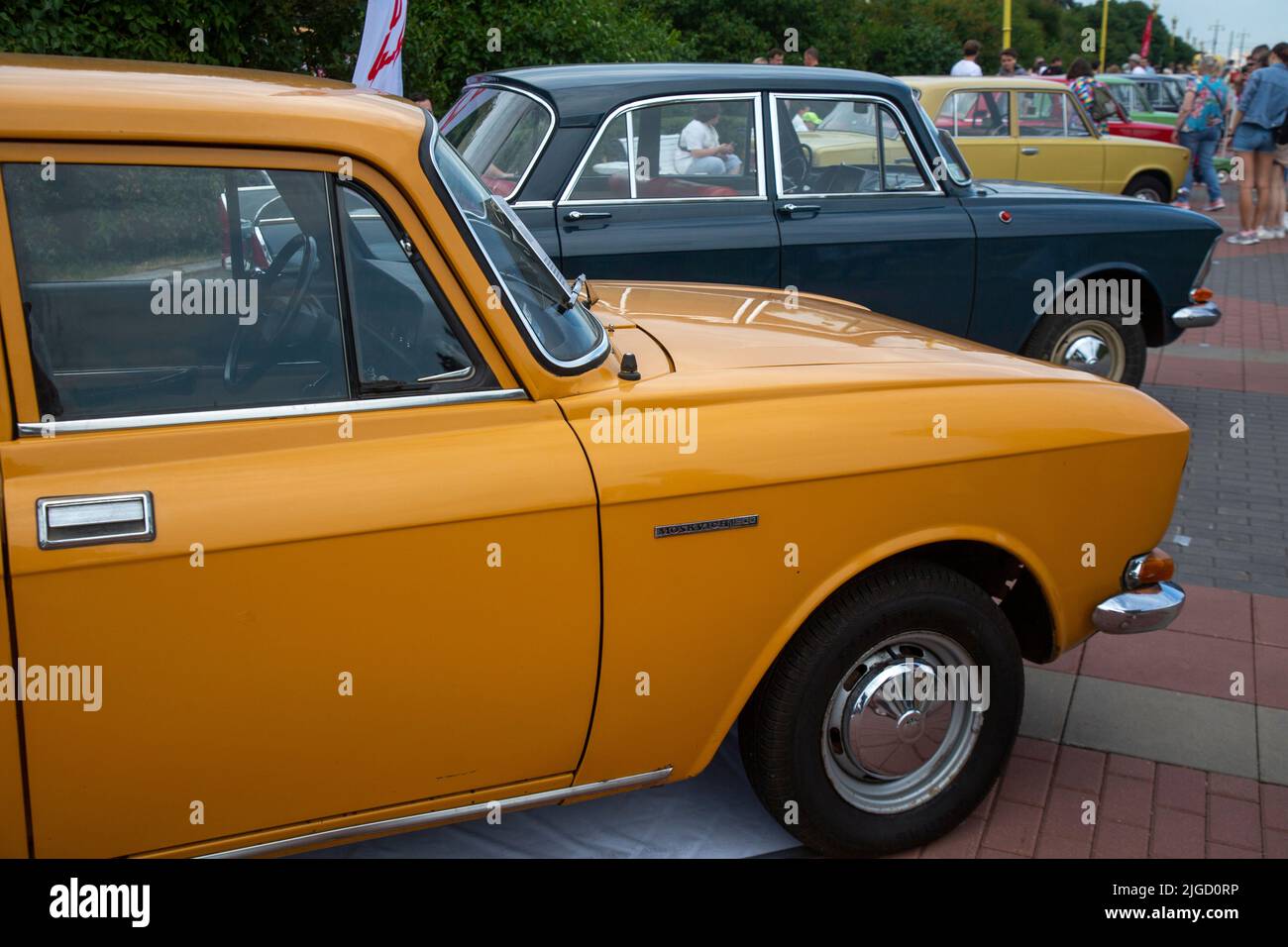 Moscow, Russia. 9th of July, 2022. A Moskvitch 2140 car is on display ...