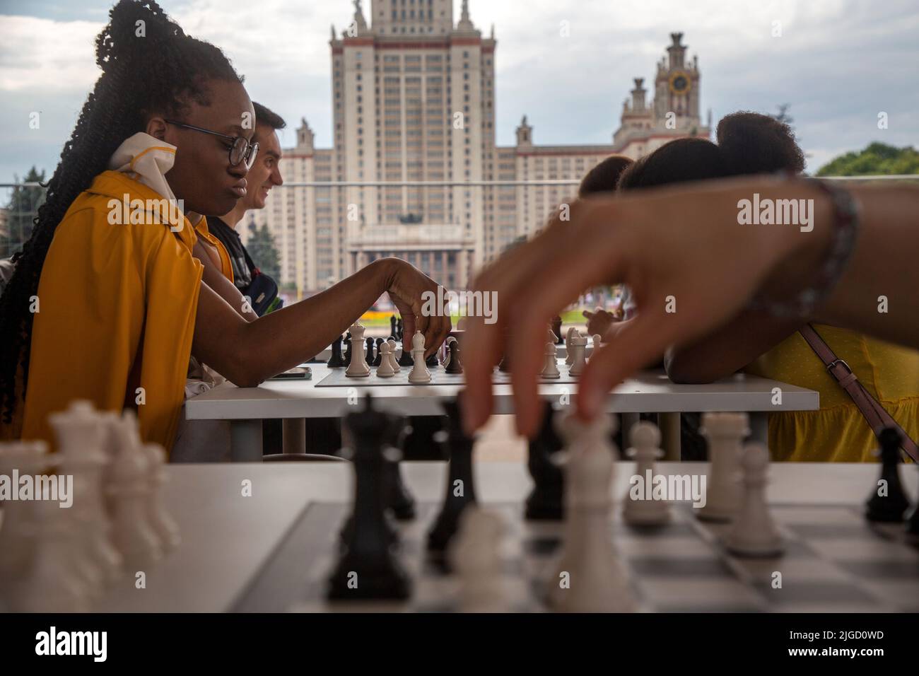 Moscow, Russia. 9th of July, 2022. People play chess against the ...