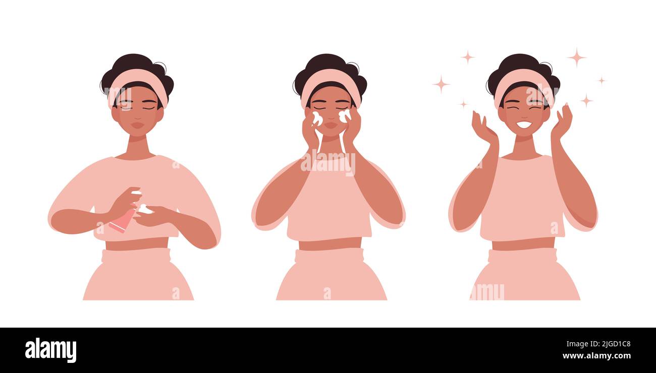 Steps Of Face Cleansing For Healthy Glowing Skin Stock Vector Image