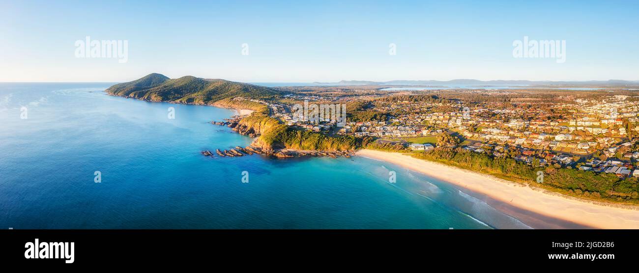 One mile beach aerial panorama in FOrster town of Australia towards ...