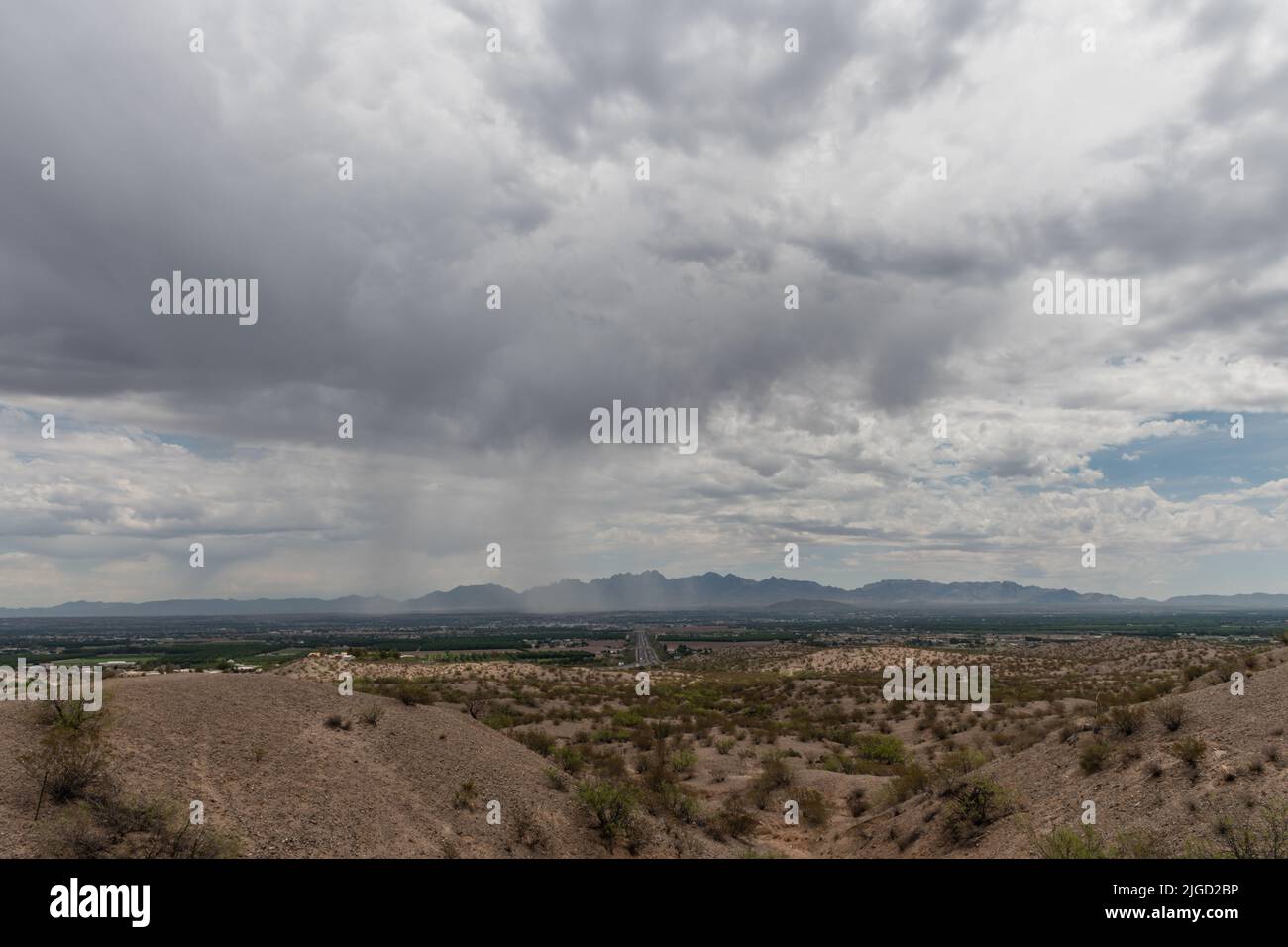 Scenic aerial Las Cruces vista under dramatic monsoonal sky, New Mexico ...