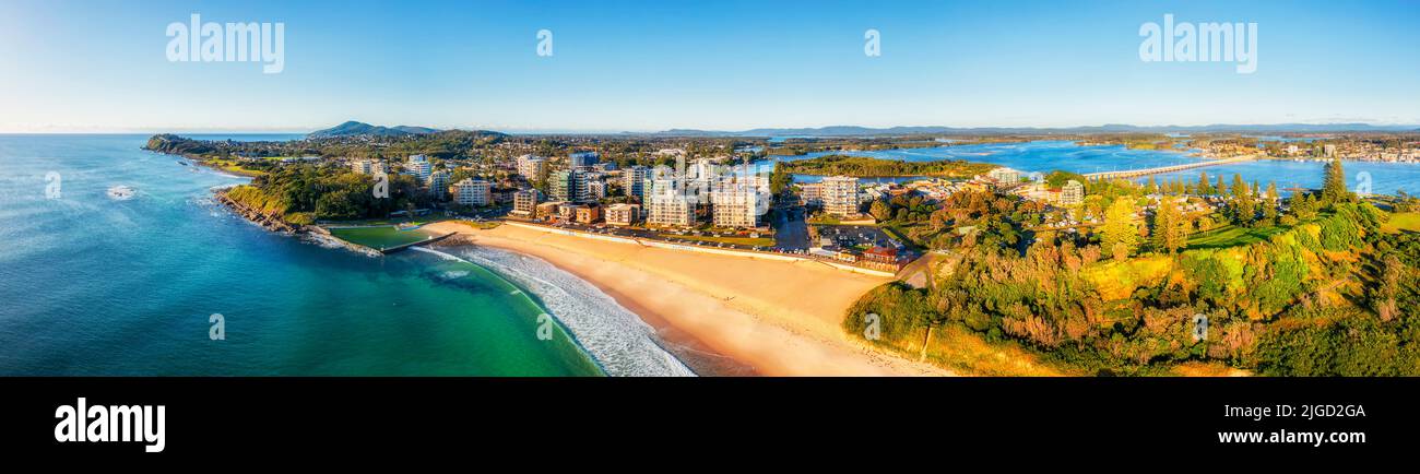 Forster beach with clean sand and rock pool on waterfront of Forster ...