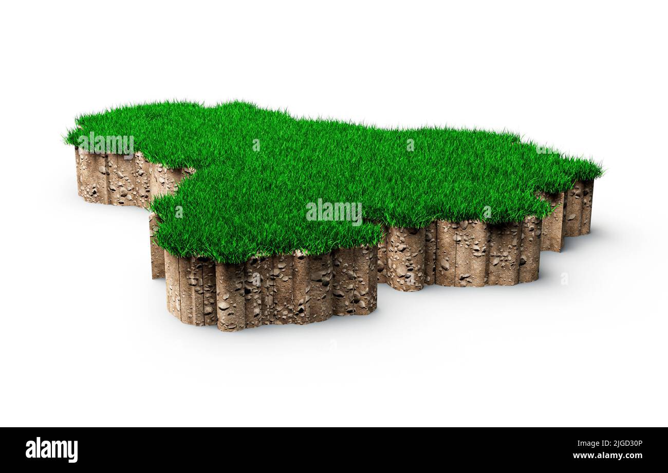 A 3d illustration of Venezuela Map soil land geology with green grass ...