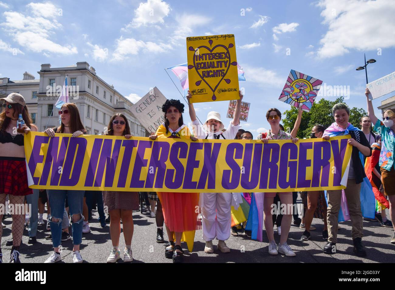 London, England, UK. 9th July, 2022. Intersex protesters in Hyde Park ...