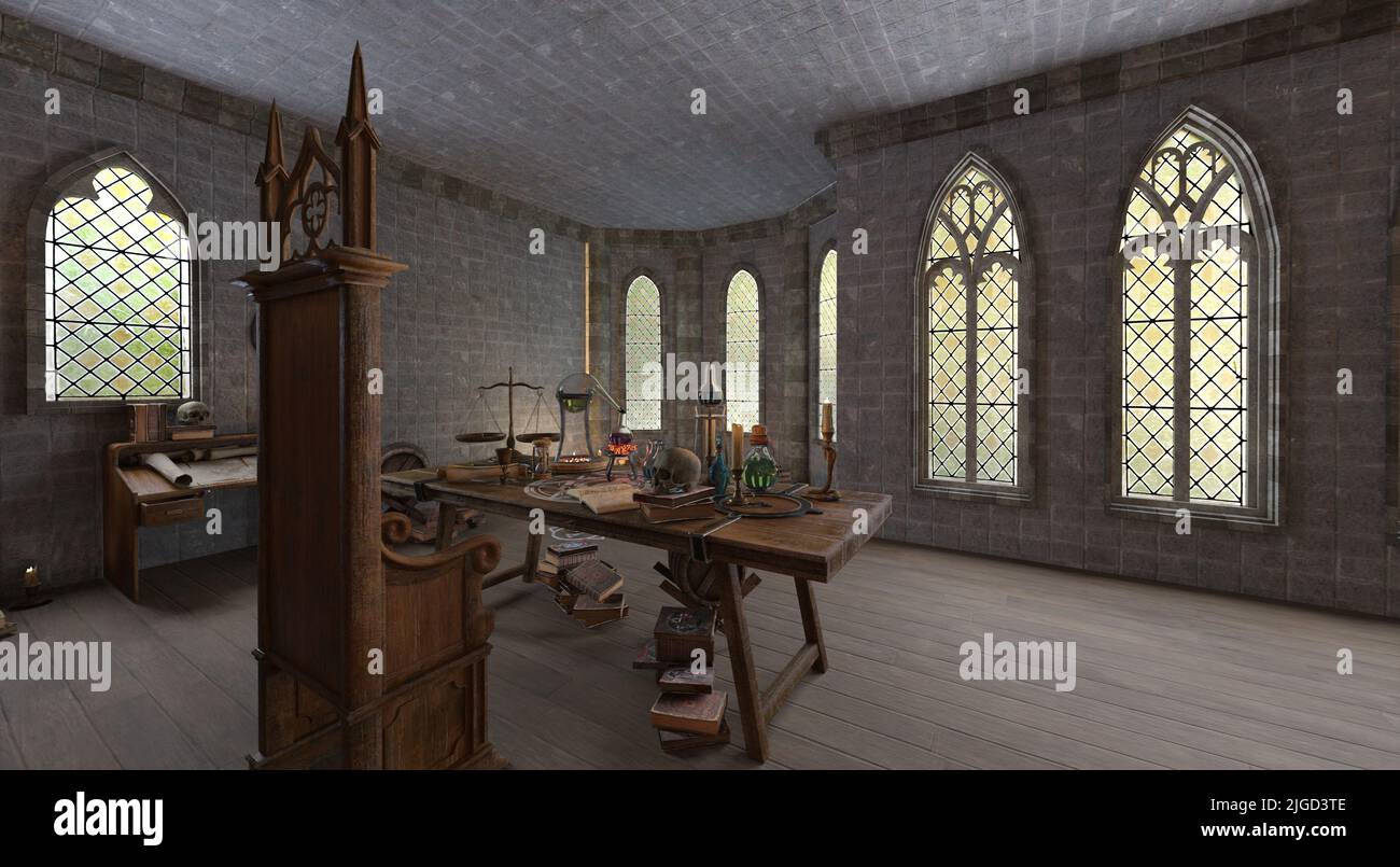 Fantasy alchemist's laboratory 3d illustration Stock Photo - Alamy
