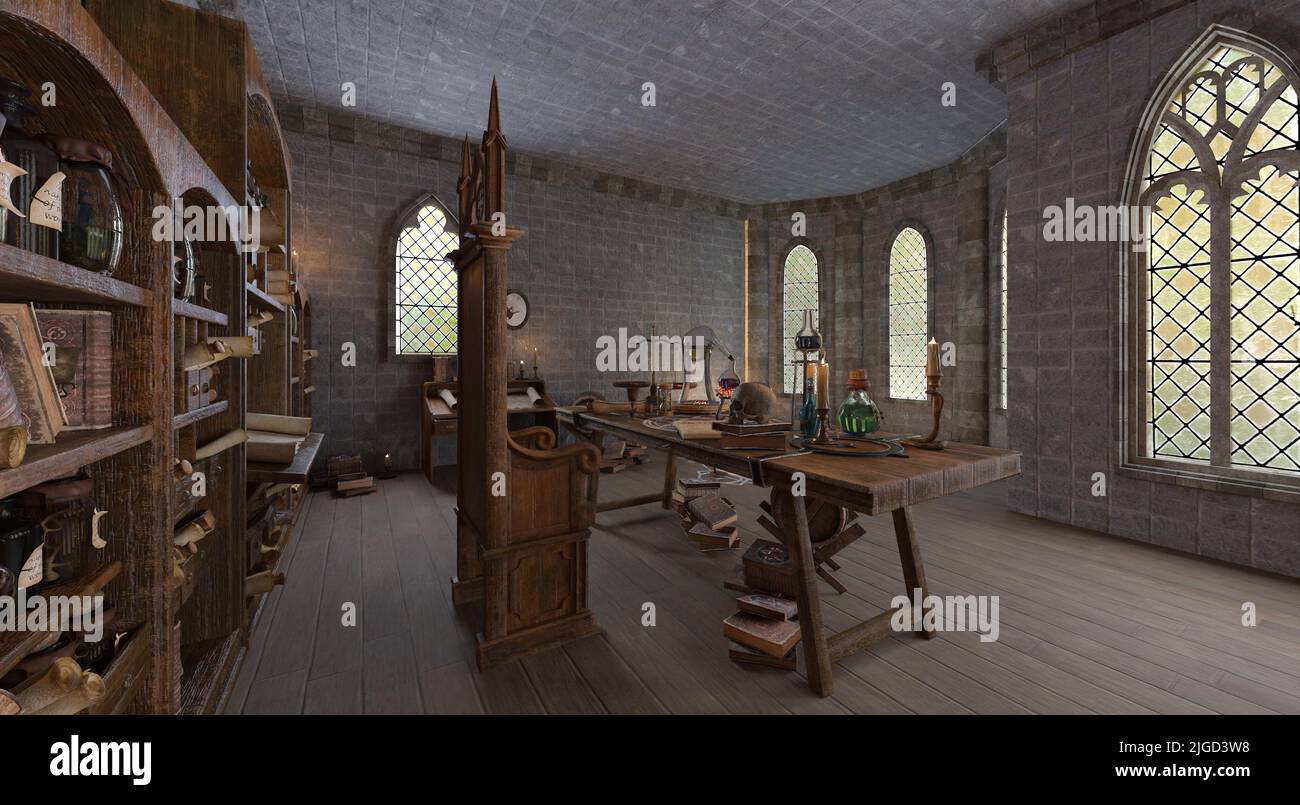Fantasy alchemist's laboratory 3d illustration Stock Photo - Alamy
