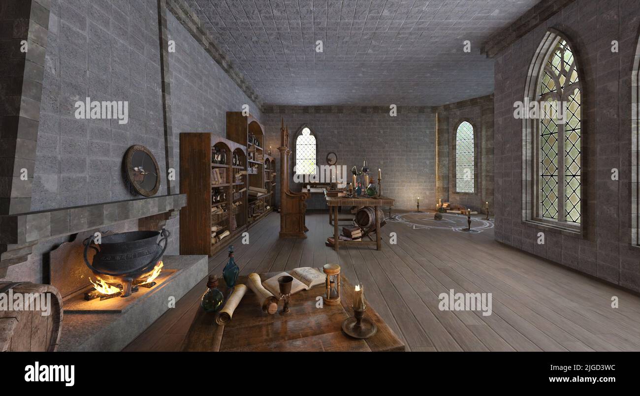 Fantasy alchemist's laboratory 3d illustration Stock Photo - Alamy