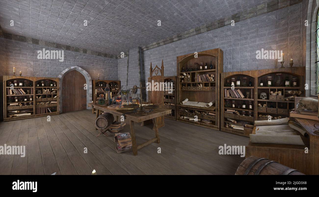Fantasy alchemist's laboratory 3d illustration Stock Photo - Alamy