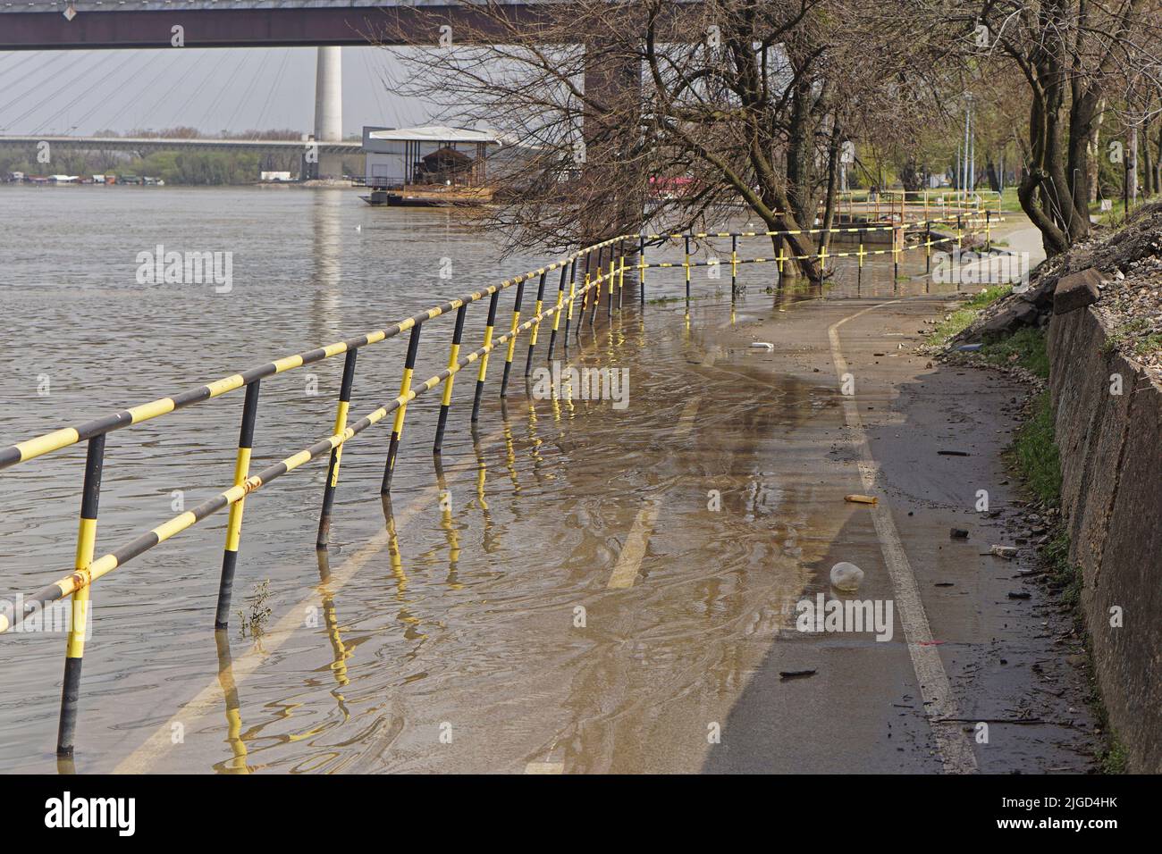 Flooded bike path along river Sava coast spring floods Stock Photo - Alamy