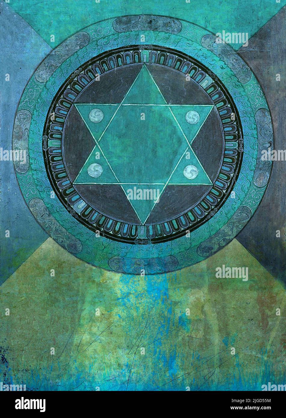 Ancient mandala with buddha and sacred script Stock Photo - Alamy