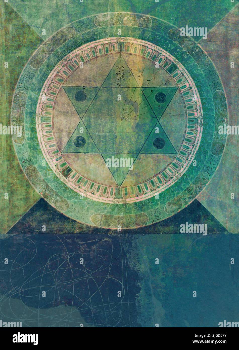 Ancient mandala with buddha and sacred script Stock Photo - Alamy