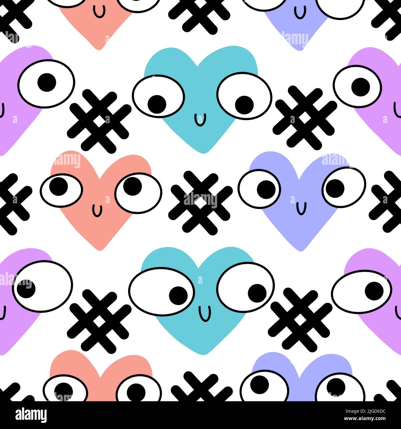 Valentines seamless cartoon hearts love pattern for kids and wrapping ...