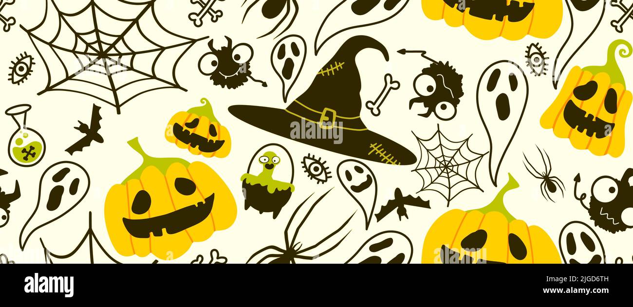 Halloween seamless pumpkins and witch hat and ghost pattern for fabrics ...