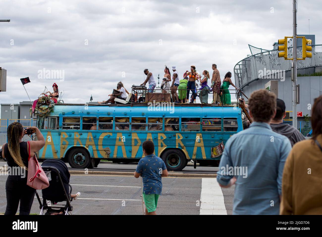 People on top of a bus at the mermaid parade, NYC, 2022 Stock Photo - Alamy