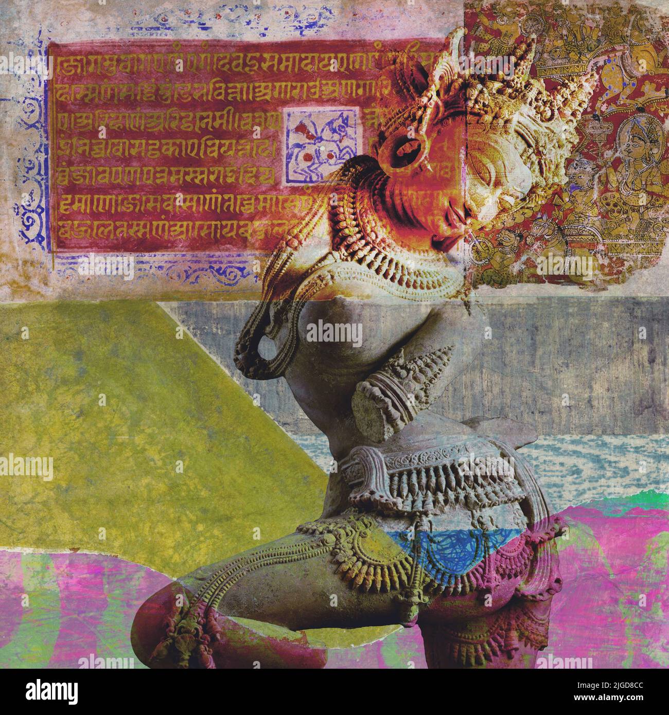 Ancient India art statue in modern collage Stock Photo - Alamy