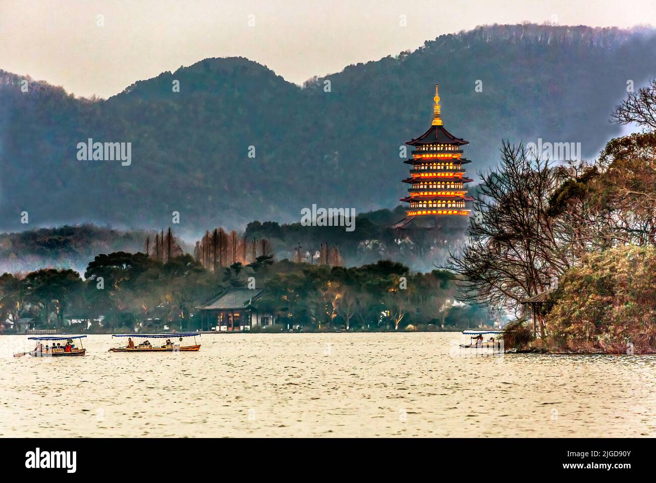 Old Chinese Leifeng Pagoda Boats Garden West Lake Hangzhou Zhejiang ...