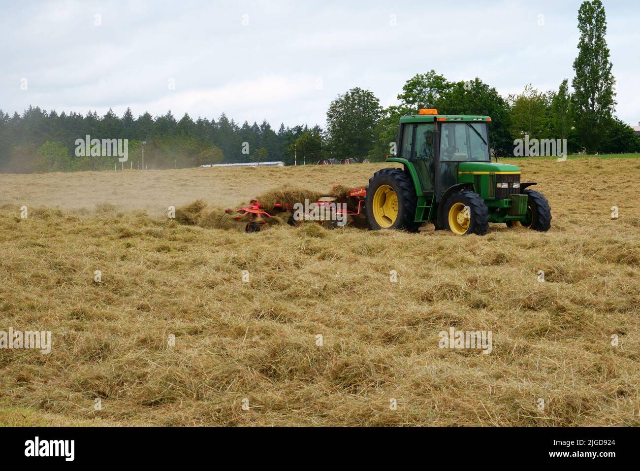 Farm tractor mowing hay field Stock Photo - Alamy