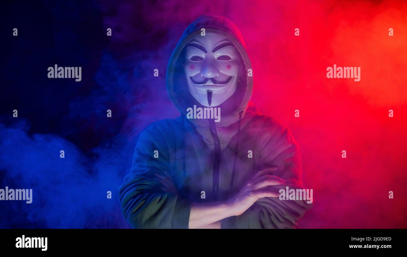 June 5, 2022 Novosibirsk, Russia: Hooded portrait of Anonymous in the ...