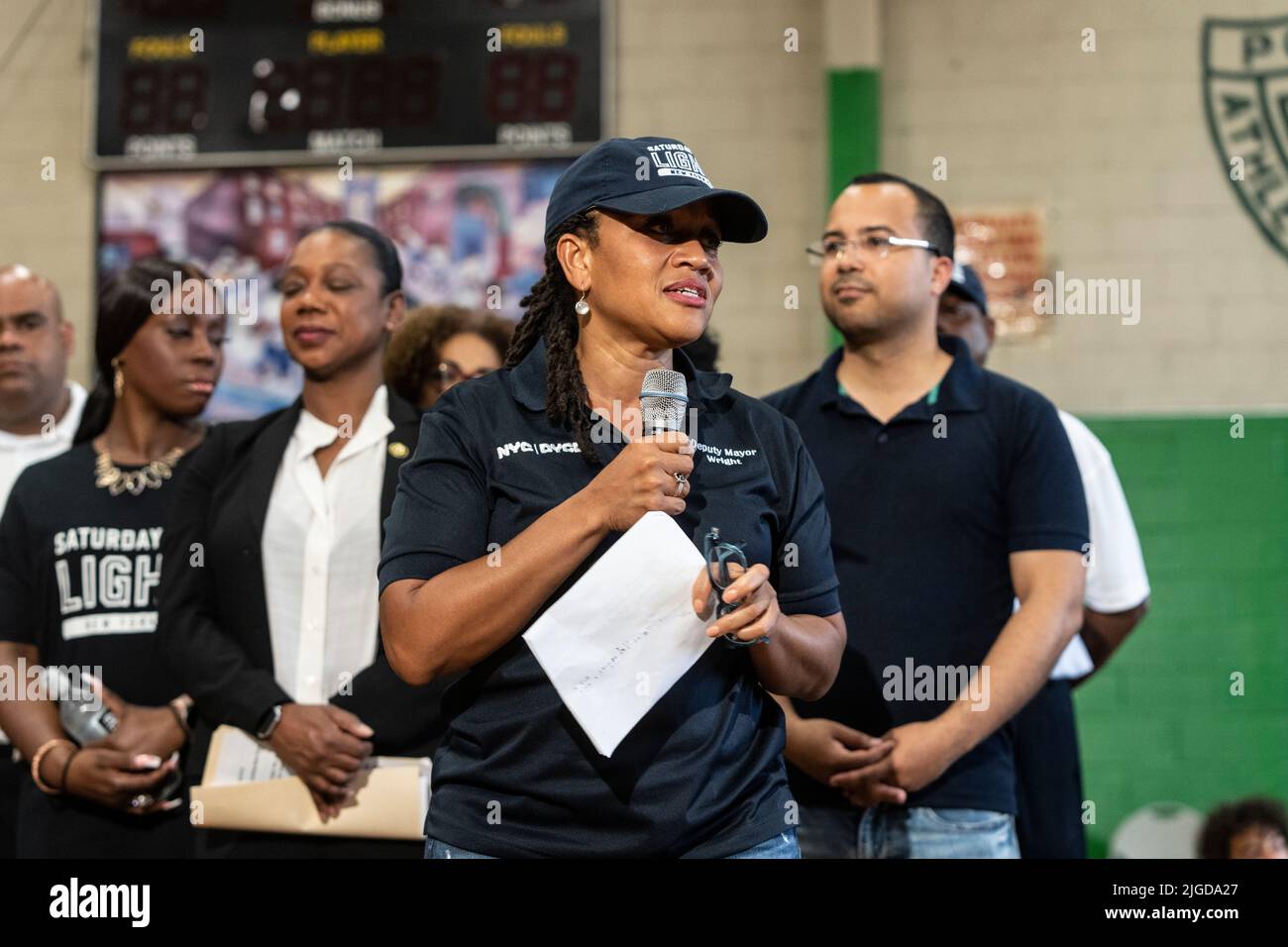 New York, NY - July 9, 2022: Sheena Wright speaks during Mayor Eric ...