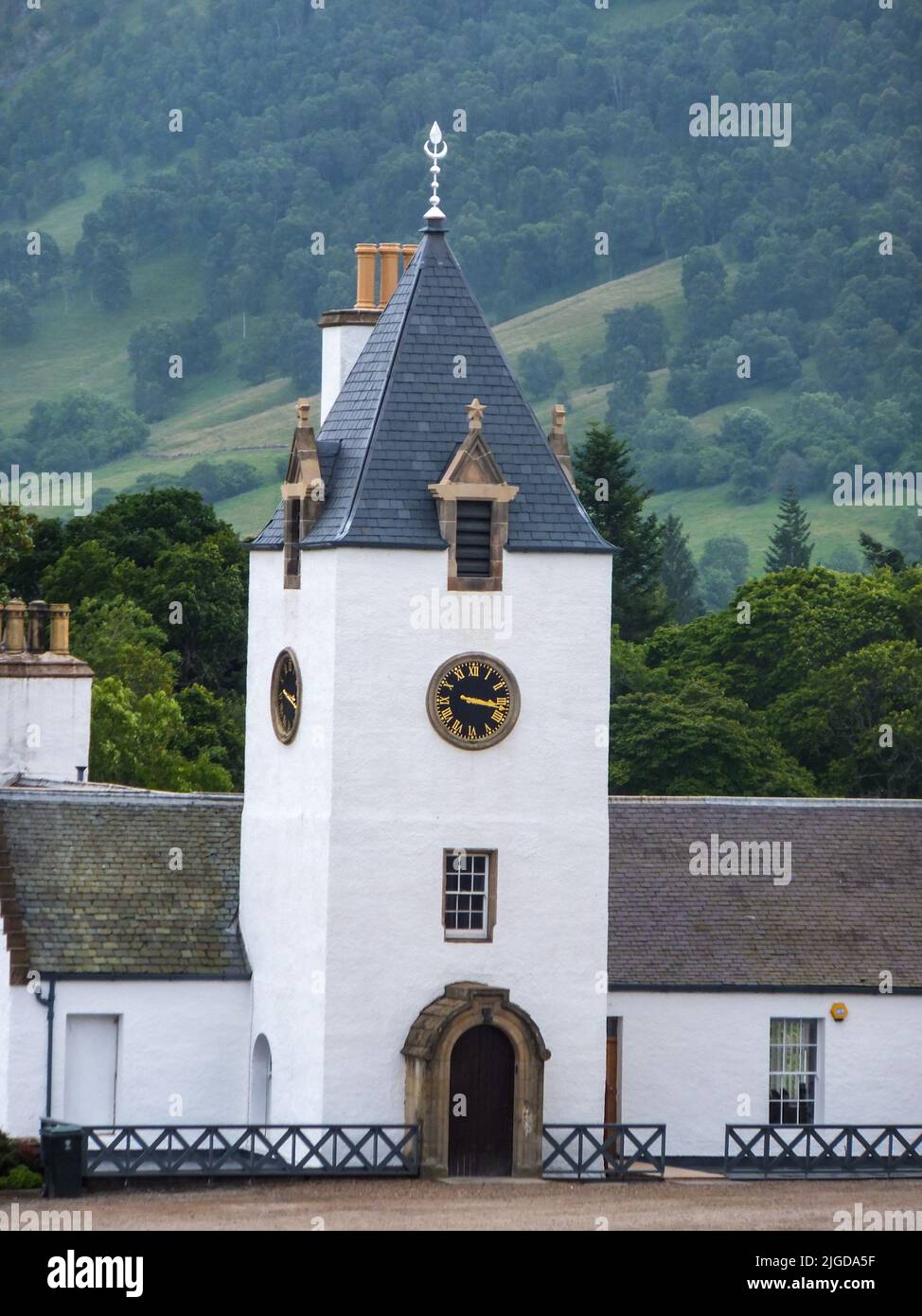 The clock tower at Blair Castle in Pitlochry, Perthshire, Scotland, UK ...