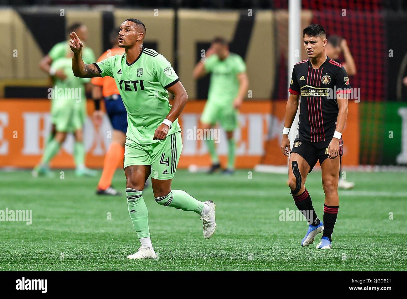 ATLANTA, GA Ã JULY 09: Austin defender Ruben Gabrielsen (4) and Atlanta ...
