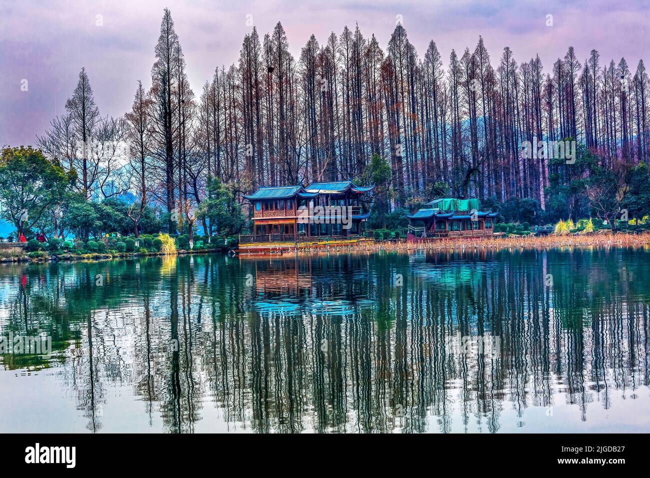 Old Chinese Pavilion Tall Trees Liu Zhuang West Lake Hangzhou ...