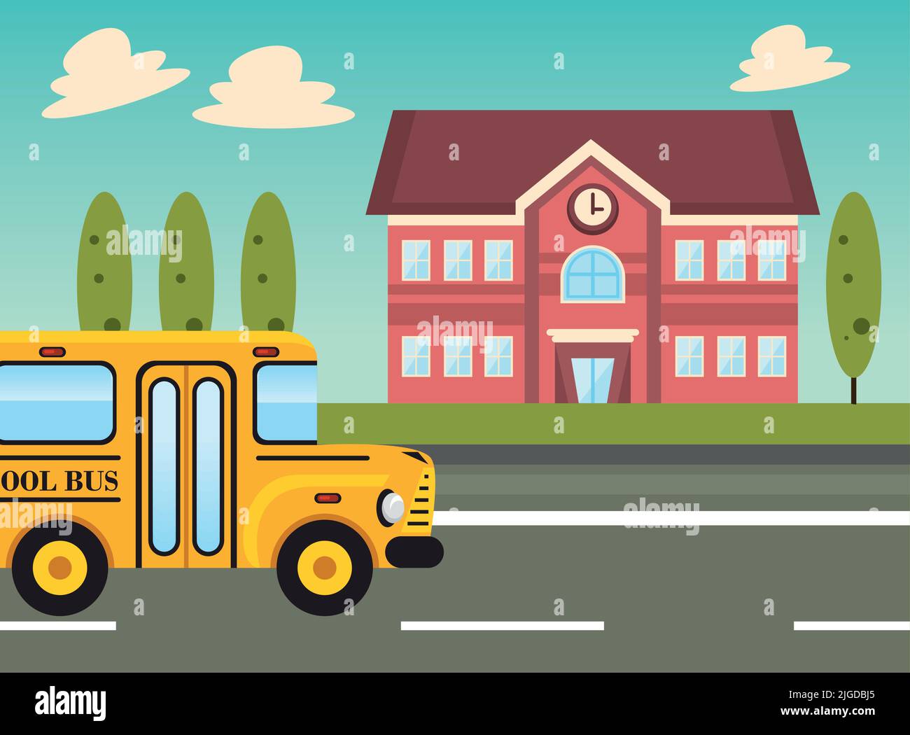 school building and bus Stock Vector Image & Art - Alamy