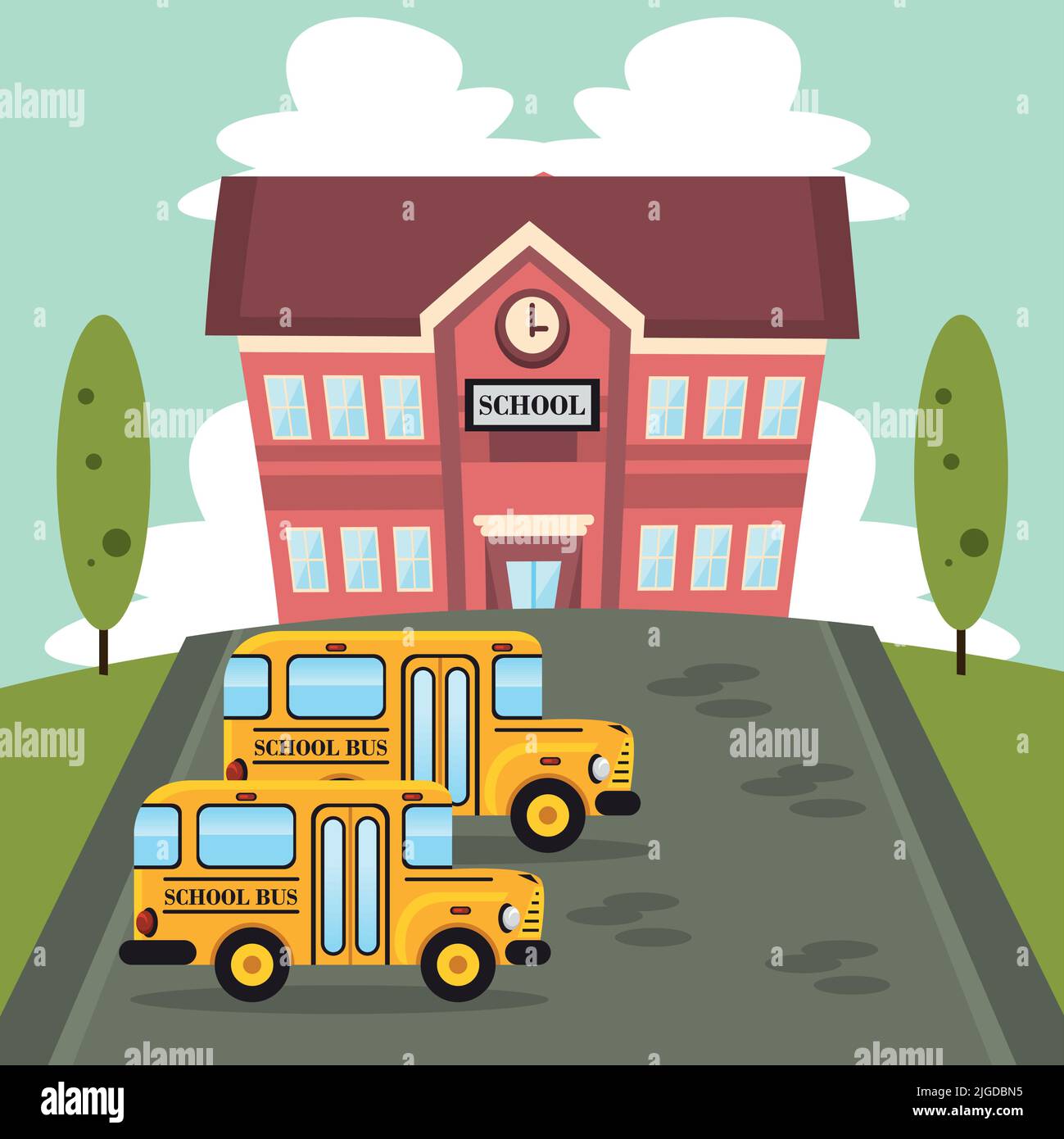 two buses and school Stock Vector Image & Art - Alamy