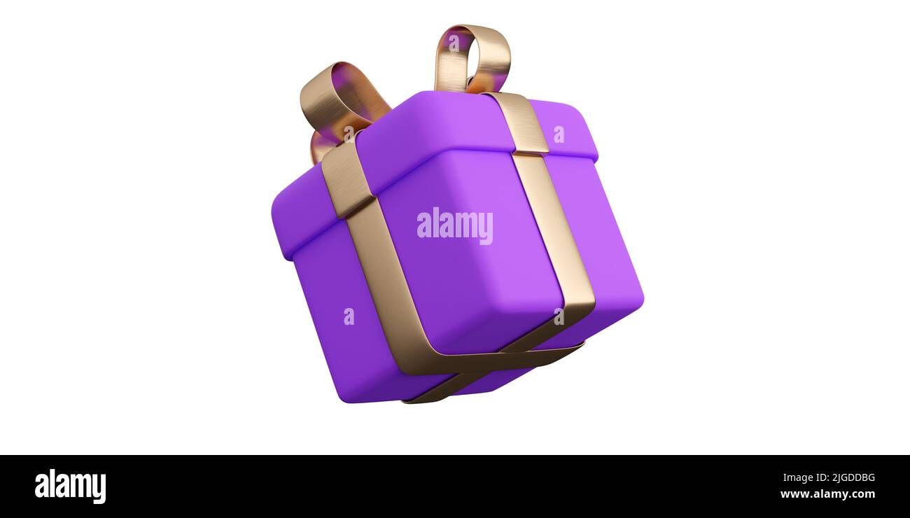 Realistic violet gift box with golden ribbon bow. Concept of abstract ...