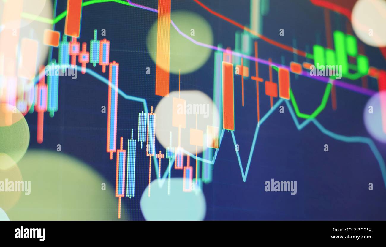 Stock exchange market graph analysis. Digital analytics and statistics ...