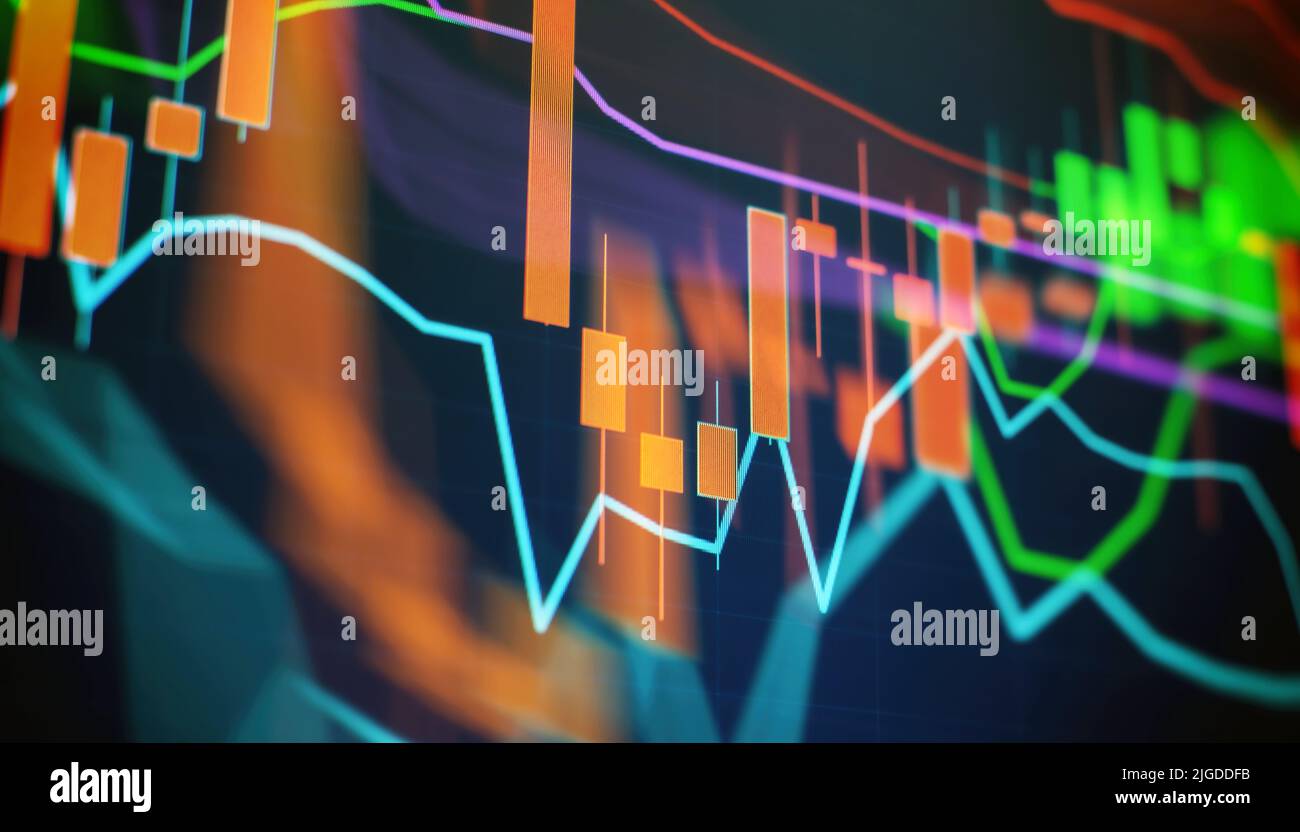 Stock exchange market graph analysis. Digital analytics and statistics ...