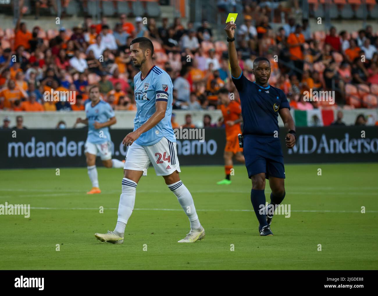 HOUSTON, TX - JULY 09: FC Dallas defender Matt Hedges (24) gets a ...