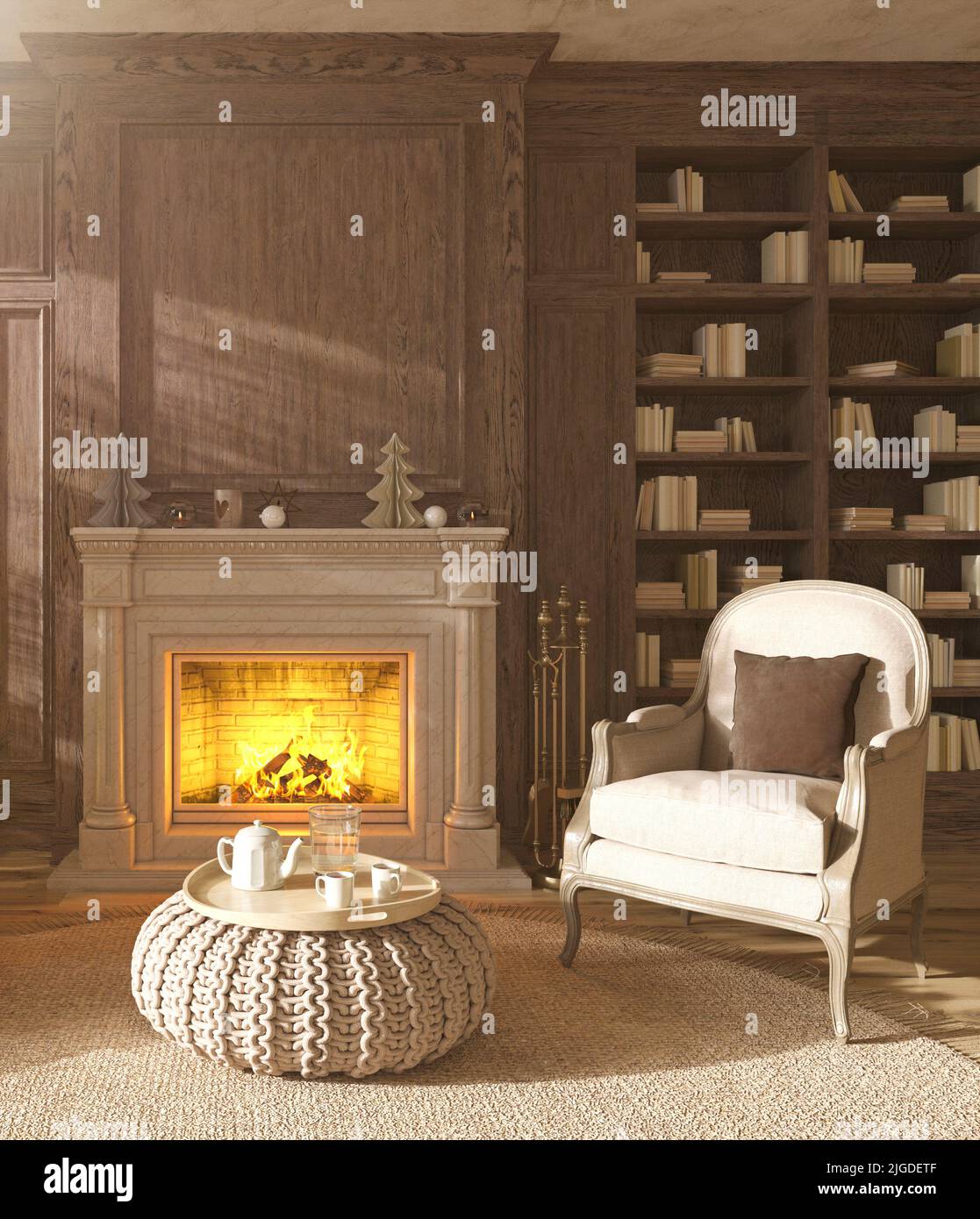 Modern interior scandinavian farmhouse style. 3d render illustration ...