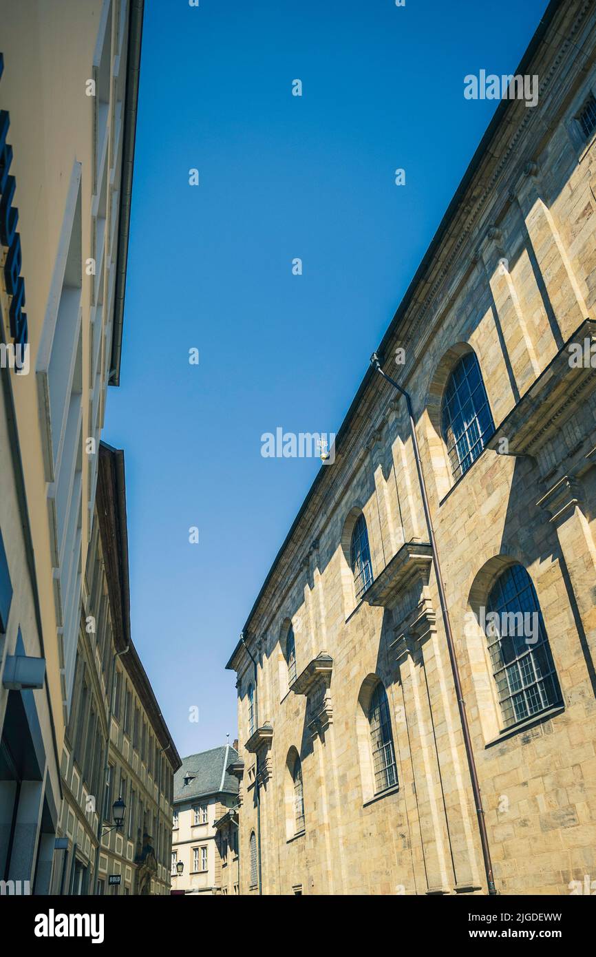 A narrow empty street in the old city of Bamberg, Germany Stock Photo ...