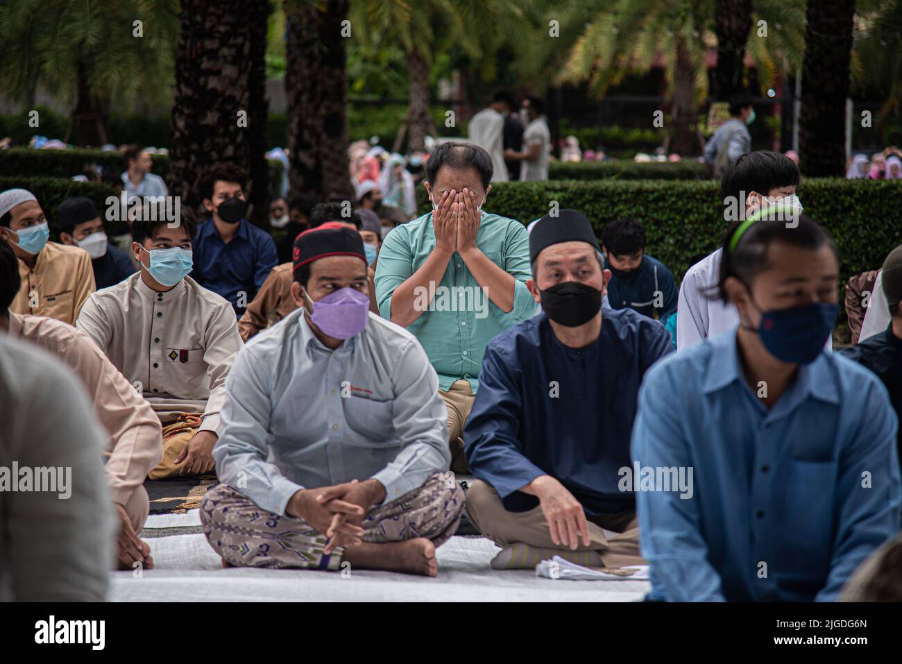 Bangkok, Thailand. 10th July, 2022. Muslims seen performing Eid al-Adha prayers at the Islamic ...